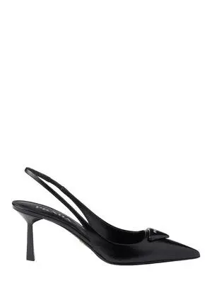 Prada Saffiano 75mm Patent Leather Slingback Pumps - Black