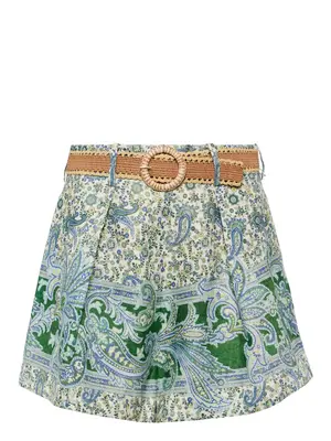 Zimmermann Ottie Paisley Linen Shorts - Green