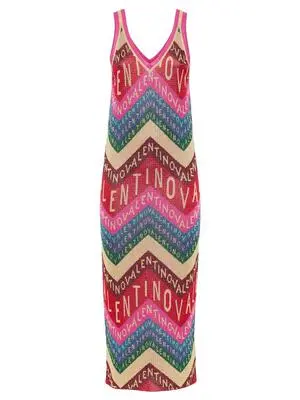 VALENTINO Valentino Chevron Lamé Midi Dress