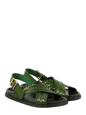 THE ROW Buckle Woven Leather Slingback Sandals - Green