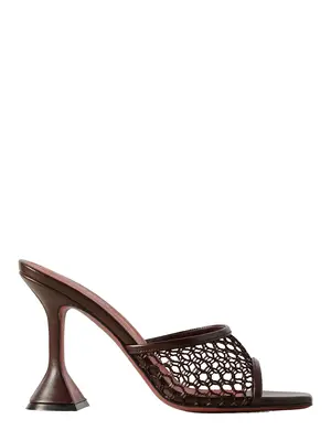 Amina Muaddi Lupita Fishnet And Leather Mules - Brown