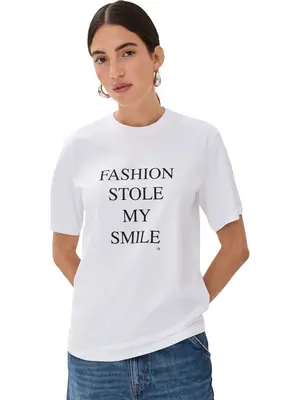 Victoria Beckham Slogan Tee - White Fashion Stole My Smile