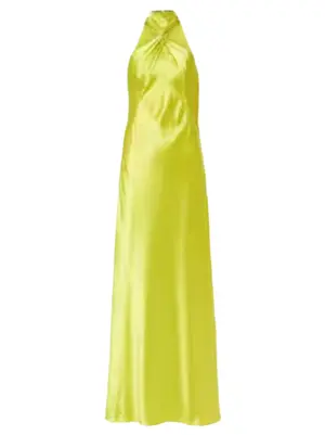 Galvan Portico Halterneck Satin Gown - Green