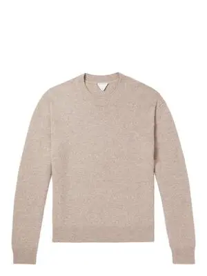 Bottega Veneta Intrecciato Leather-trimmed Cashmere-blend Sweater - Neutrals