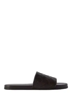 Bottega Veneta Intrecciato Leather Slides - Brown