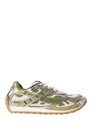 Bottega Veneta Orbit Metallic Rubber And Mesh Sneakers - Green
