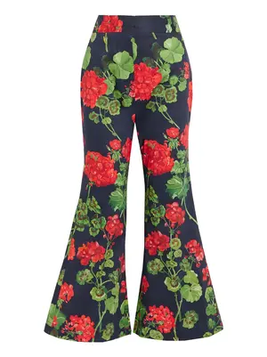 Oscar De La Renta Floral-print Flared Pants - Navy