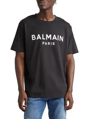 Balmain Logo Cotton T-shirt - Eab Black/white