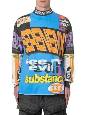 Mnml Motocross Mock Neck Long Sleeve Graphic T-shirt - Blue/multi
