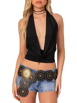 EDIKTED EDIKTED Plunge Cowl Neck Halter Top Black