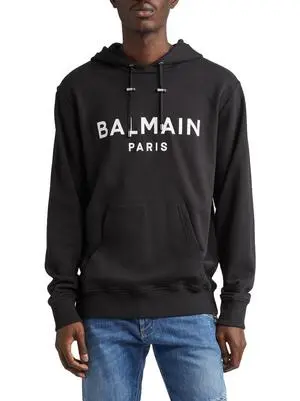 Balmain Logo Graphic Organic Cotton Hoodie - Black/white