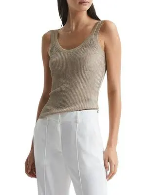 REISS Imogen Metallic Ribbed Tank - Gold