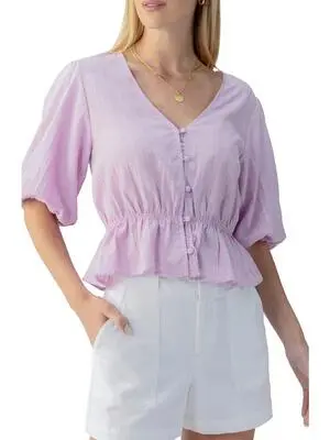 Sanctuary Puff Sleeve Cotton Dobby Top - Iris