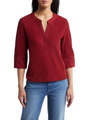 Wit & Wisdom Wit & Wisdom Split Neck Top Dark Cherry