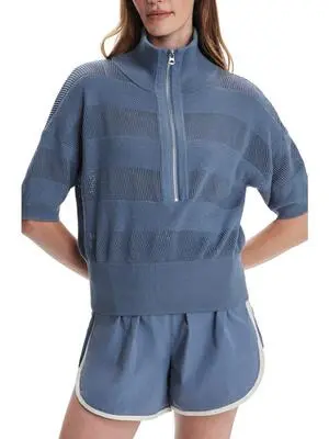 Varley Kembria Mesh Stripe Half Zip Top - Stone Blue