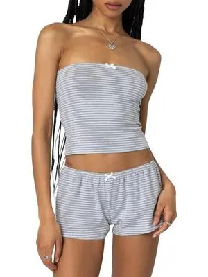 EDIKTED Astor Stripe Stretch Cotton Tube Top - Gray-and-white