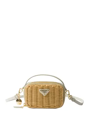 Prada Logo-plaque Woven-wicker Mini Pouch - Neutrals