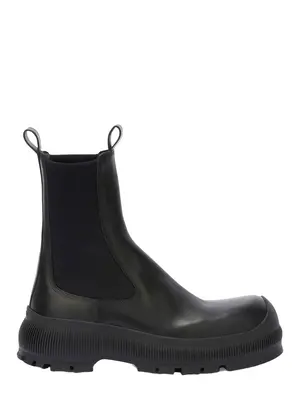 JIL SANDER Logo-embossed Leather Boots - Black