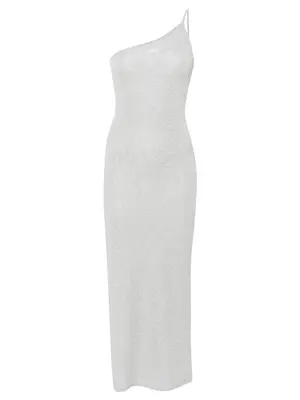 Off-White Ribbed Lurex Midi Dress - Silver