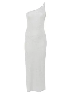 Off-White Ribbed Lurex Midi Dress - Silver