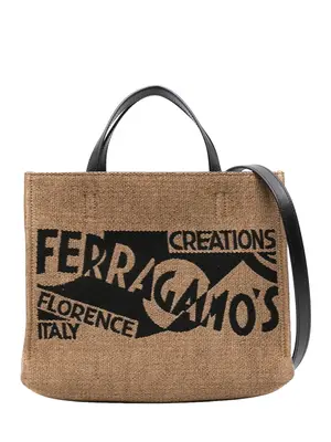 FERRAGAMO Small Logo-embroidered Tote Bag - Neutrals