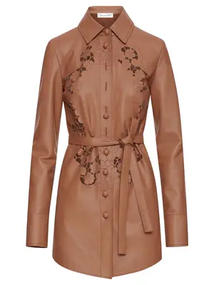 Oscar De La Renta Laser-cut Floral Leather Shirt Dress - Brown