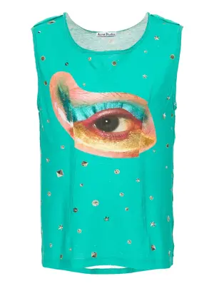 Acne Studios Eye-print Organic-cotton Vest - Green