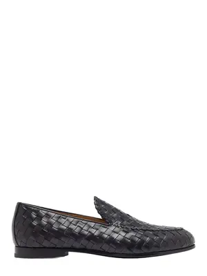 SCAROSSO Vittorio Woven Leather Loafers - Black