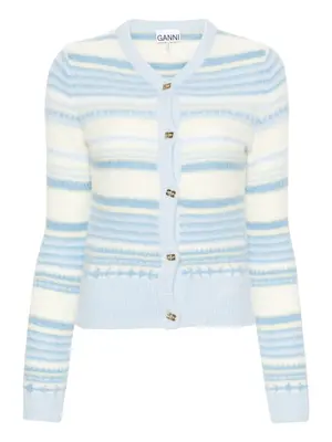 GANNI V-neck Striped Cardigan - Blue