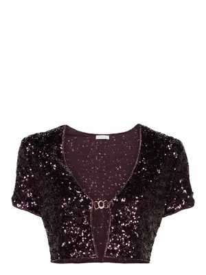 Oseree Sequinned Cropped Cardigan - Purple