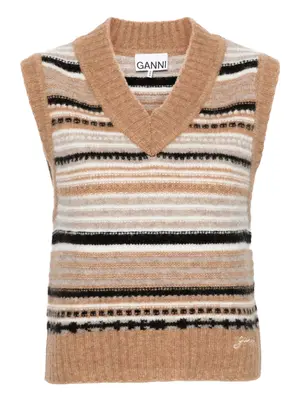 GANNI Striped Sleeveless Jumper - Neutrals