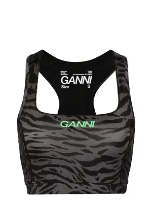 GANNI Logo Zebra-print Crop Top - Grey