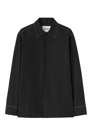 JIL SANDER Long-sleeve Contrast-stitching Shirt - Black