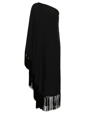 TALLER MARMO One-shoulder Fringed Midi Dress - Black