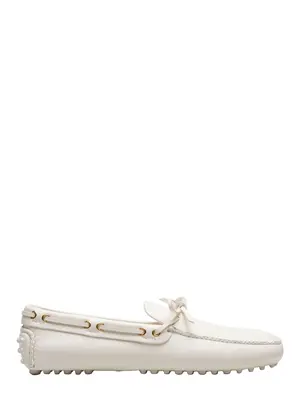 Car Shoe Lace-up Leather Boat Shoes - White
