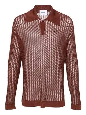 BONSAI Long-sleeve Open-knit Polo Shirt - Brown