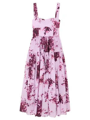 ERDEM Tiered Floral-print Cotton Midi Dress