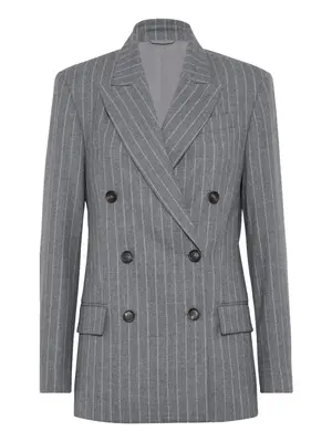 Brunello Cucinelli Brunello Cucinelli Pinstripe Double-Breasted Blazer Grey