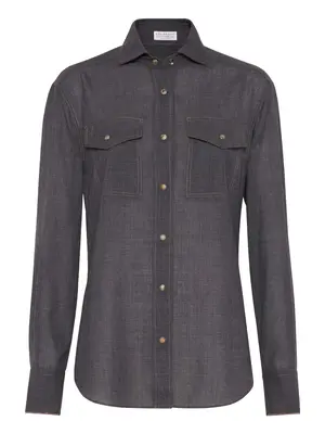 Brunello Cucinelli Monili-trim Virgin Wool Shirt - Grey