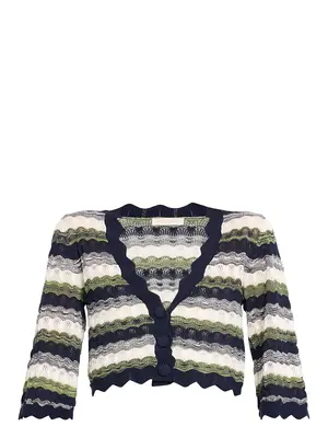 Ramy Brook Nell Wavy Knit Cardigan - Spring Navy Wavy