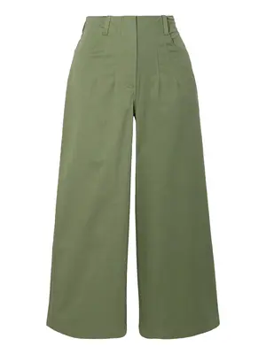 Staud Luca Cropped Wide-leg Twill Pants - Green