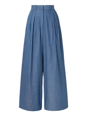 Miguelina River Pleated Wide-leg Pants - Blue