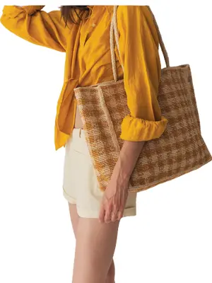 DÔEN DOEN Grande Mathilde Tote Bag Mustard Gingham Raffia