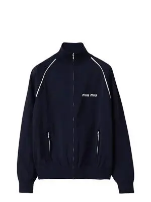 Miu Miu Technical Yarn Zip-up Sweatshirt - Navy