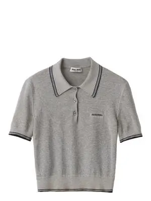 Miu Miu Cotton Jersey Polo Shirt Marble/blue