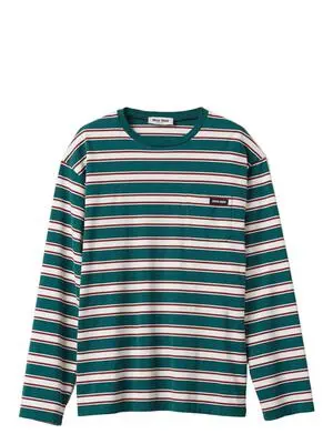 Miu Miu Long-sleeved Cotton T-shirt - Green/white/cognac