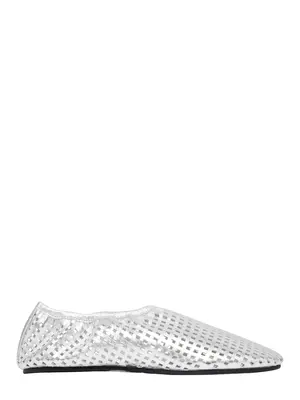 ST. AGNI Perforated Leather Ballet Flats Silver