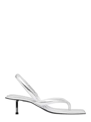 ST. AGNI Leather Slingback Thong Sandals Silver