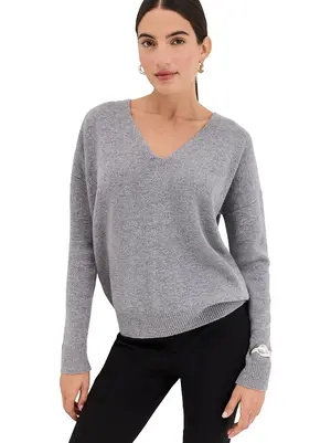 Co V-neck Long Sleeve Cashmere Top - Grey