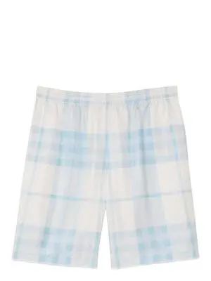 Burberry Silk Twill Check Shorts - Blue